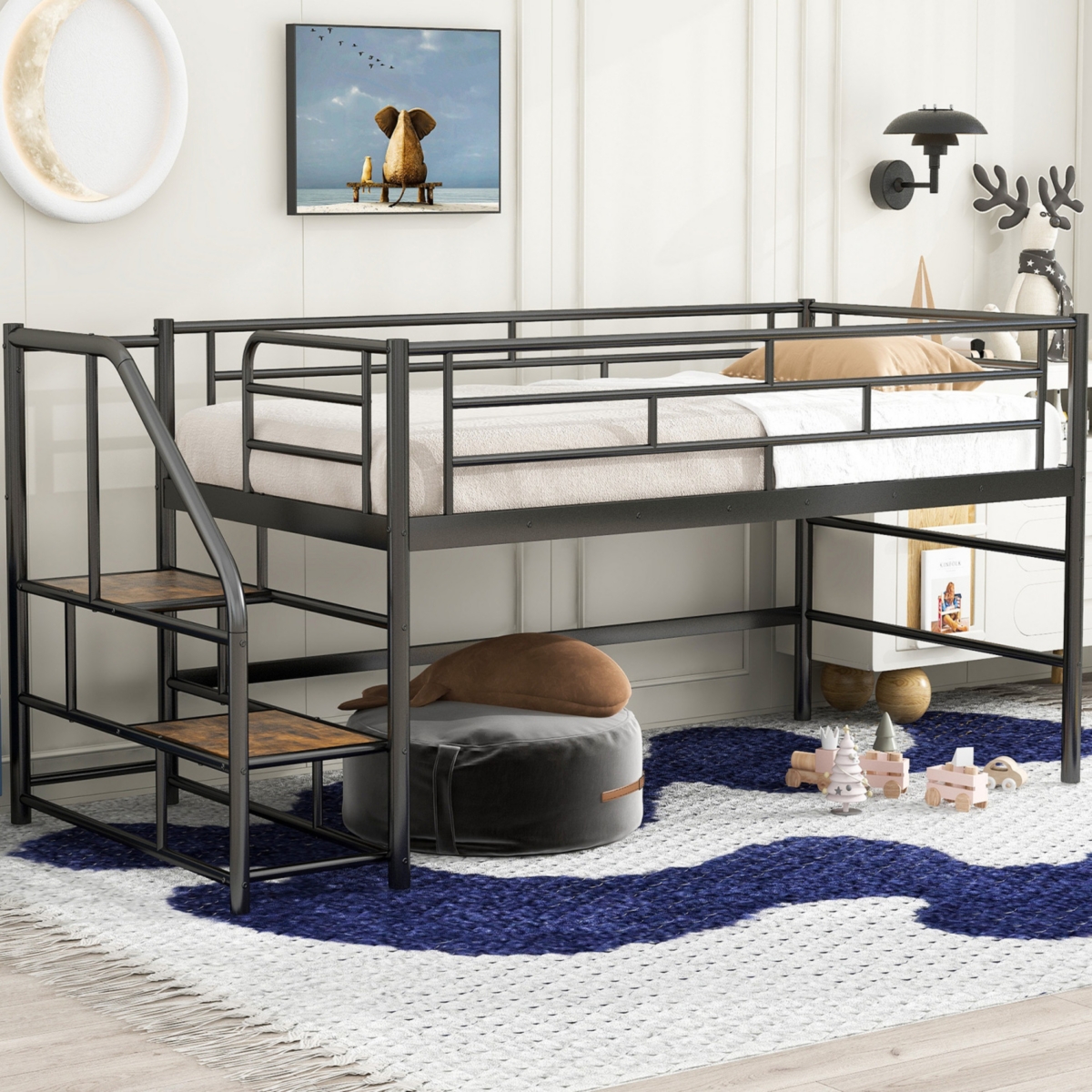 Click here for Streamdale Twin Loft Bed with Storage Stairs  Blac... prices