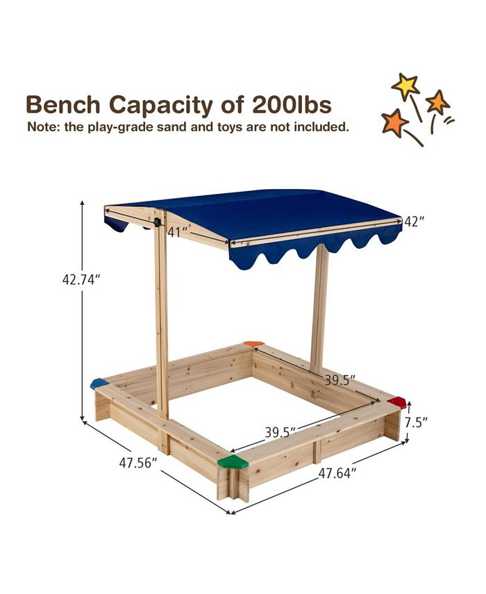 Slickblue Kids Wooden Sandbox with Height Adjustable and Rotatable ...