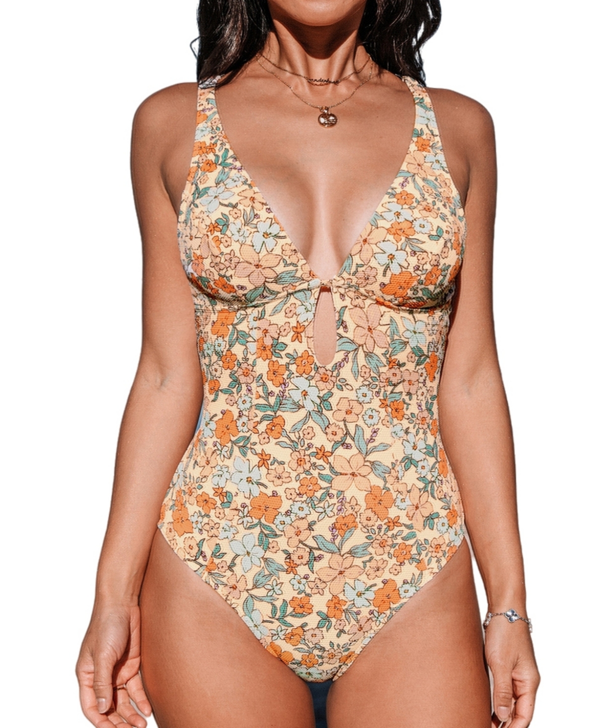 Click here for Cupshe Womens Textured Floral Cutout Plunge Neck O... prices