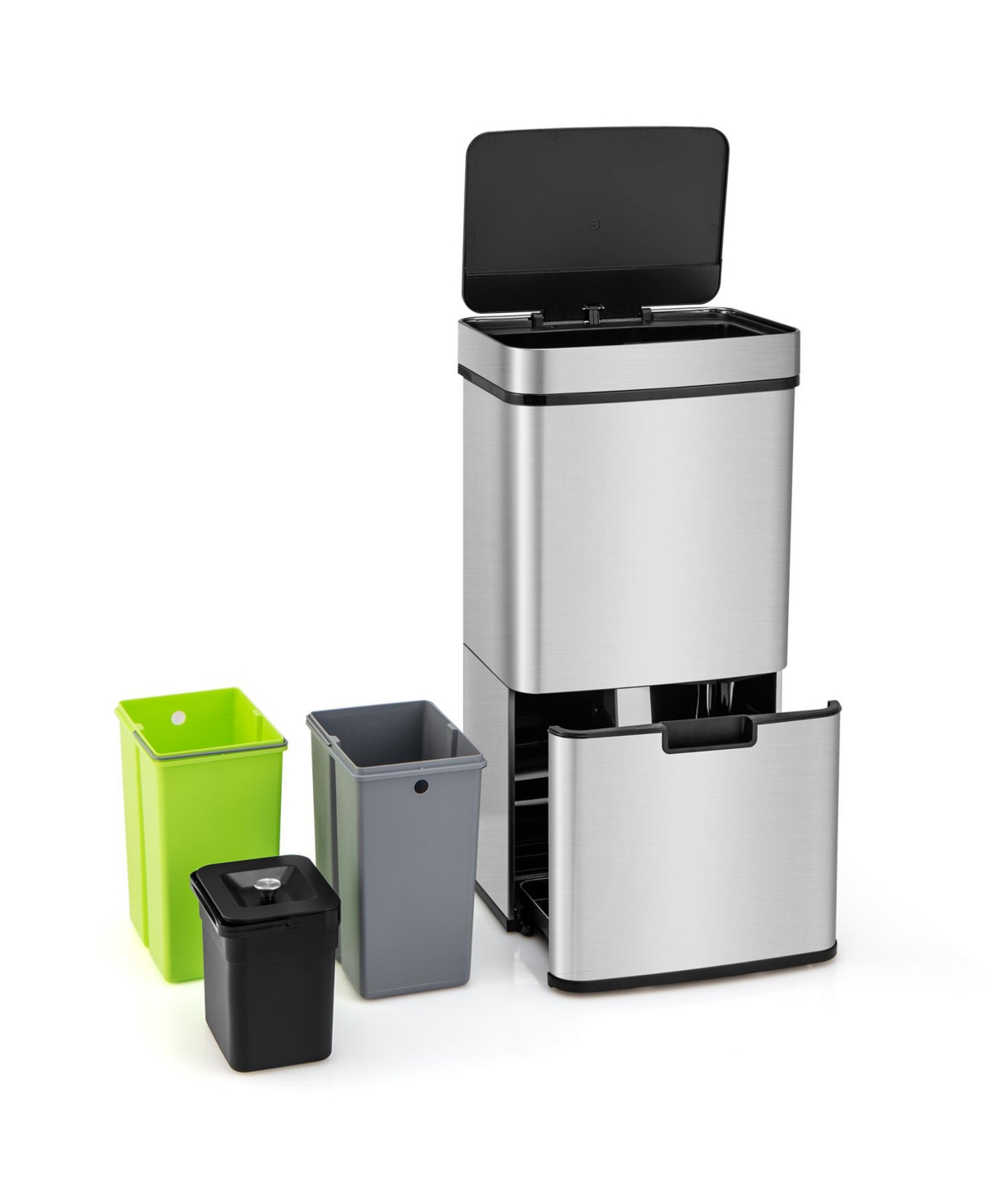 Slickblue 19 Gal Stainless Steel Trash Can with Kitchen Waste Bin and 2 ...