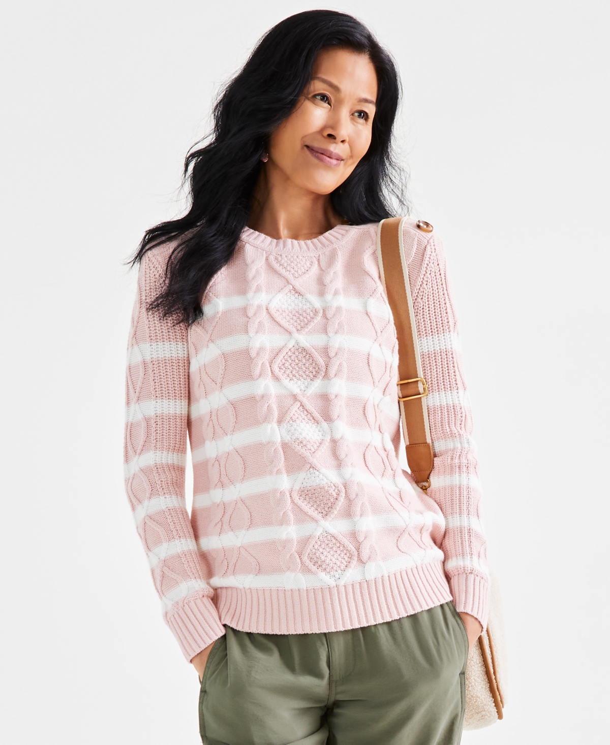 Click here for Style & Co Petite Striped Cable-Knit Button-Trim S... prices