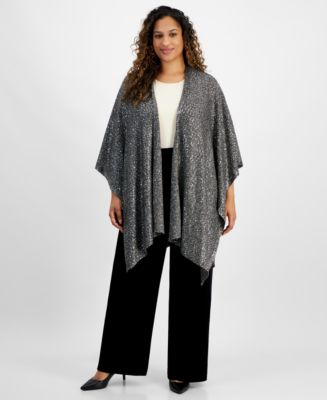 Anne Klein Plus Size Sequined Knit Open-Front Cape, Created for Macy's ...
