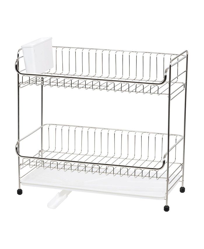 IRIS USA 2-tier Slim-sized Dish Rack with Drain Spout, Dish drying rack ...