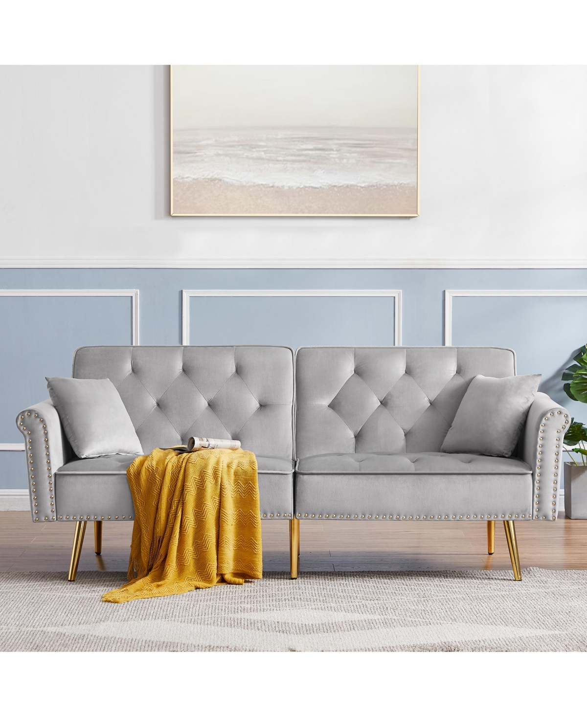 Click here for Streamdale Furniture Grey Velvet Tufted Sofa Couch... prices