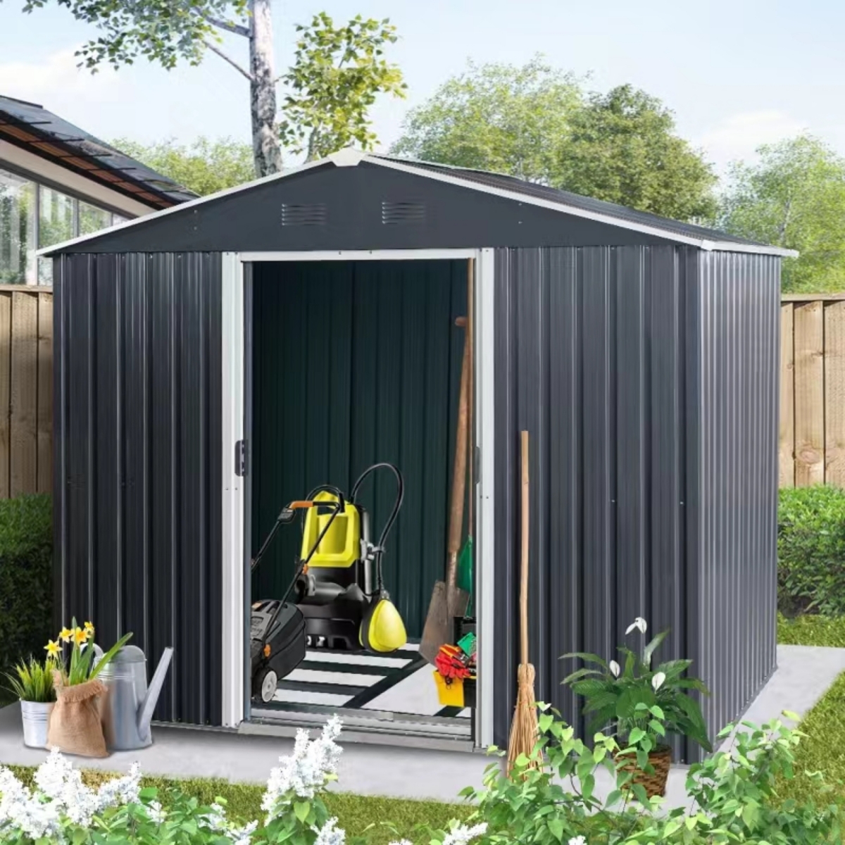 Click here for 8FT x 6FT Outdoor Metal Storage Shed with Floor Ba... prices