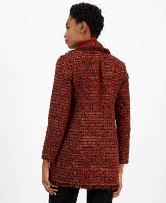 Anne Klein Women s Faux Double Breasted Fringe Trim Tweed Jacket Macy s