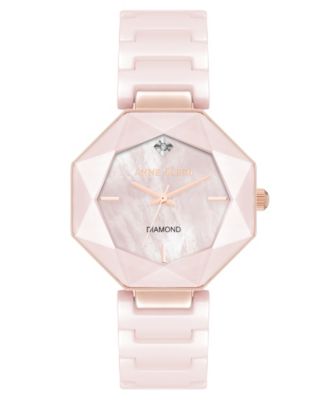 Anne Klein Women's Quartz Pink Octagonal Ceramic Watch, 32mm - Macy's