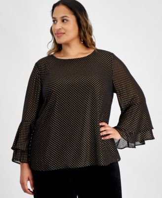 Kasper Plus Size Metallic Dot Bell-Sleeve Scoop-Neck Top - Macy's