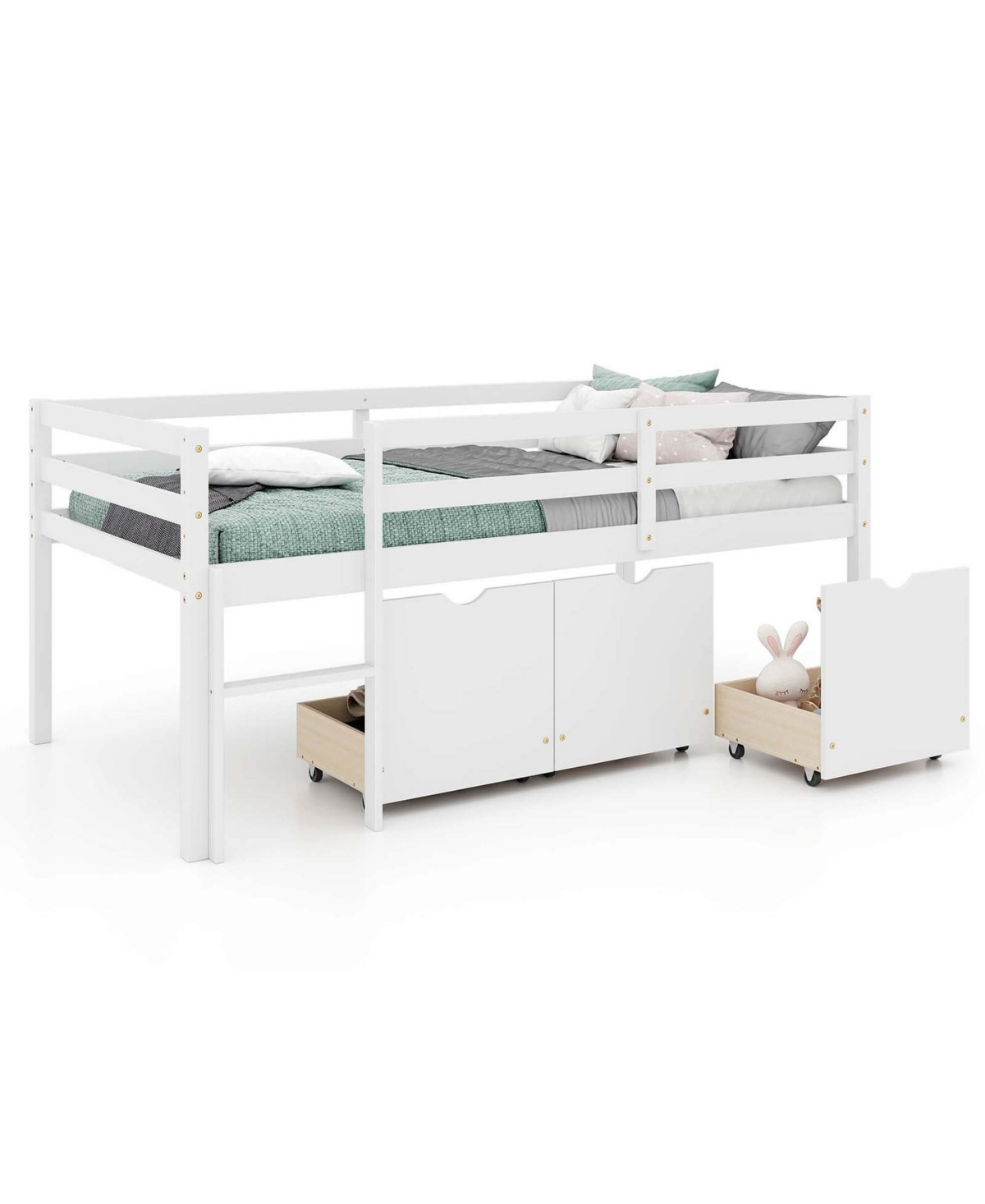Click here for Twin Size Low Loft Bed with 3 Drawers Ladder & Ful... prices