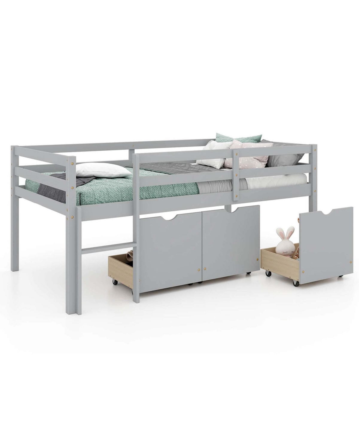 Click here for Twin Size Low Loft Bed with 3 Drawers Ladder & Ful... prices