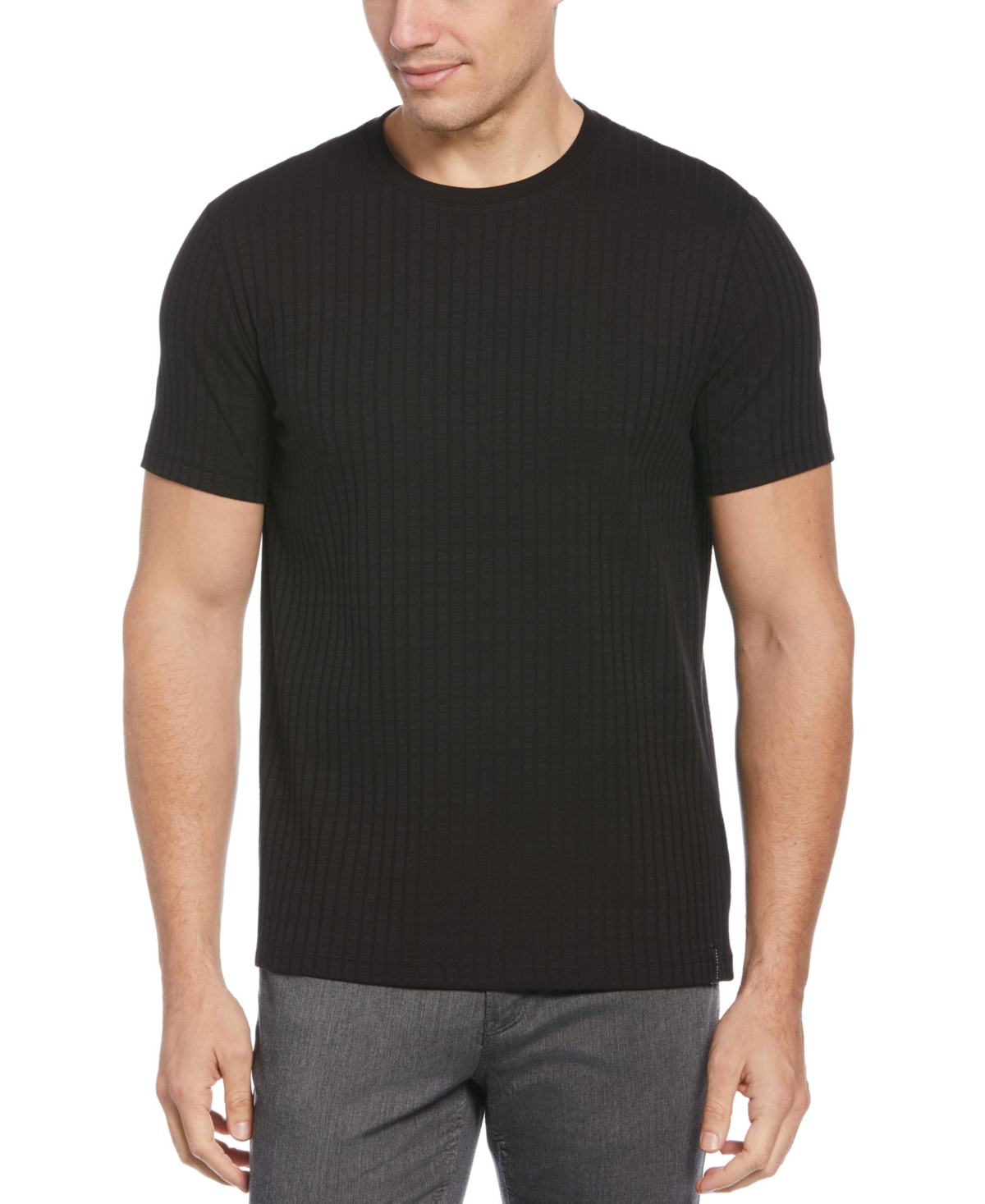 Click here for Perry Ellis Mens Rib Knit Crew Neck T-shirt - Blac... prices