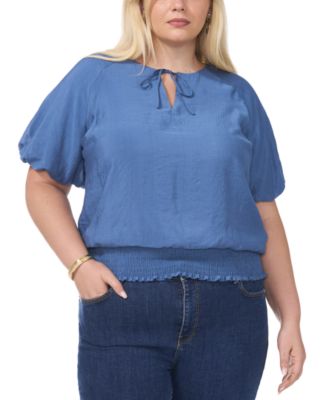Vince Camuto Plus Size Puff-Sleeve Smocked-Waist Blouse - Macy's