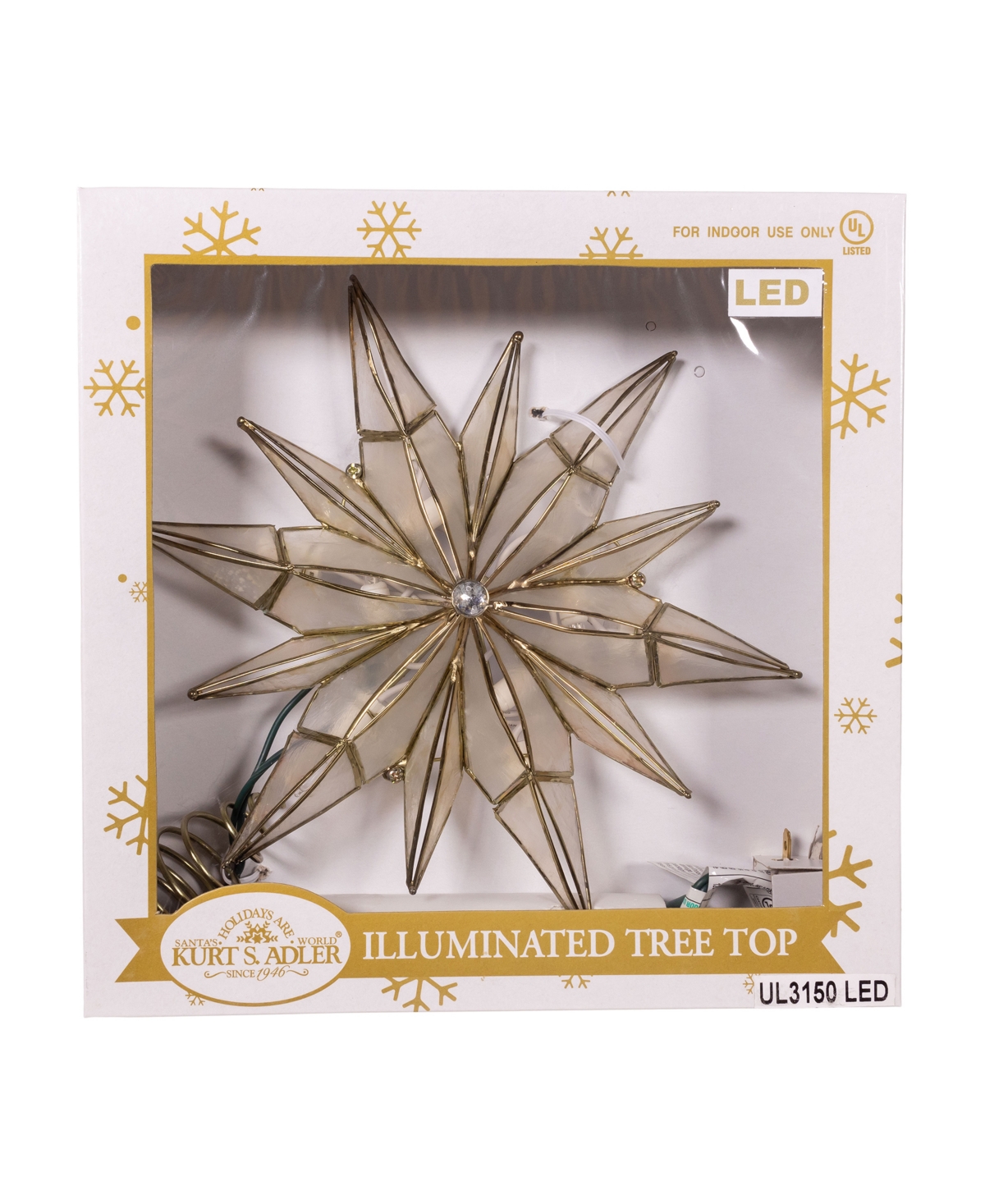 Kurt Adler 10 Light 12 Point Capiz Star with Center Gem Tree Topper ...