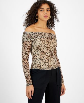 Bar III Women's Printed Off-The-Shoulder Mesh Top, Created for Macy's ...