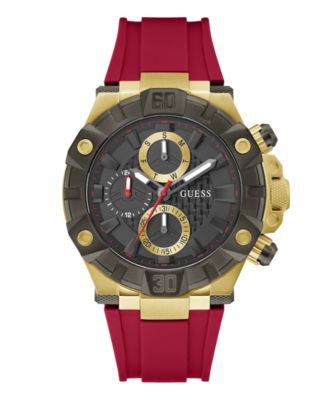 GUESS Men's Multi-Function Red Silicone Watch 46mm - Macy's