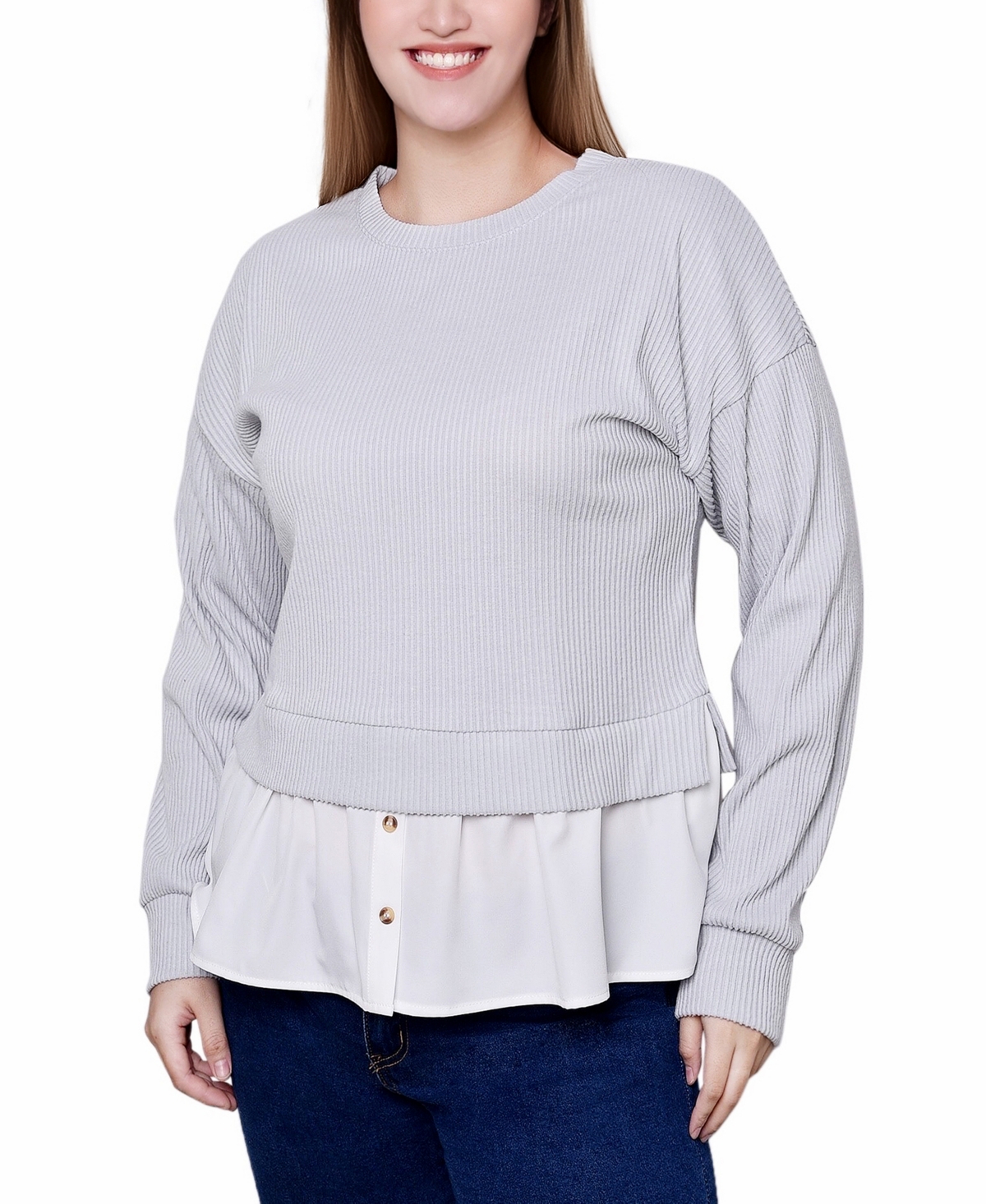 Click here for Ny Collection Petite Long Sleeve Two-Fer Top with... prices