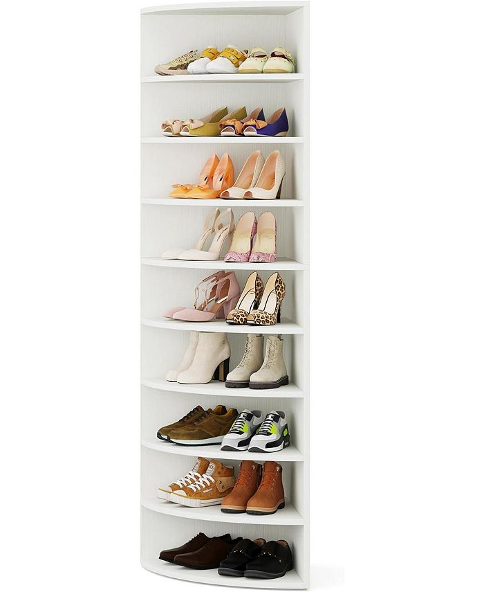 Tribesigns Vertical Shoe Rack, 9-Tier White Wooden Shoe Cabinet, Large ...