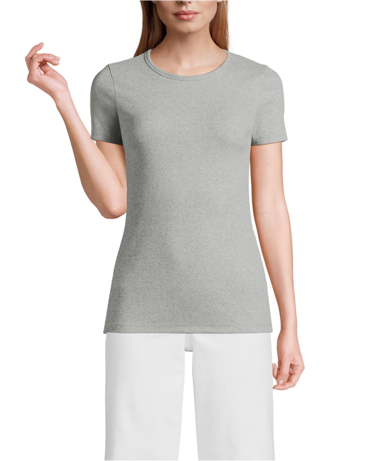Click here for Lands End Womens Micro Rib T-Shirt - Gray heather prices