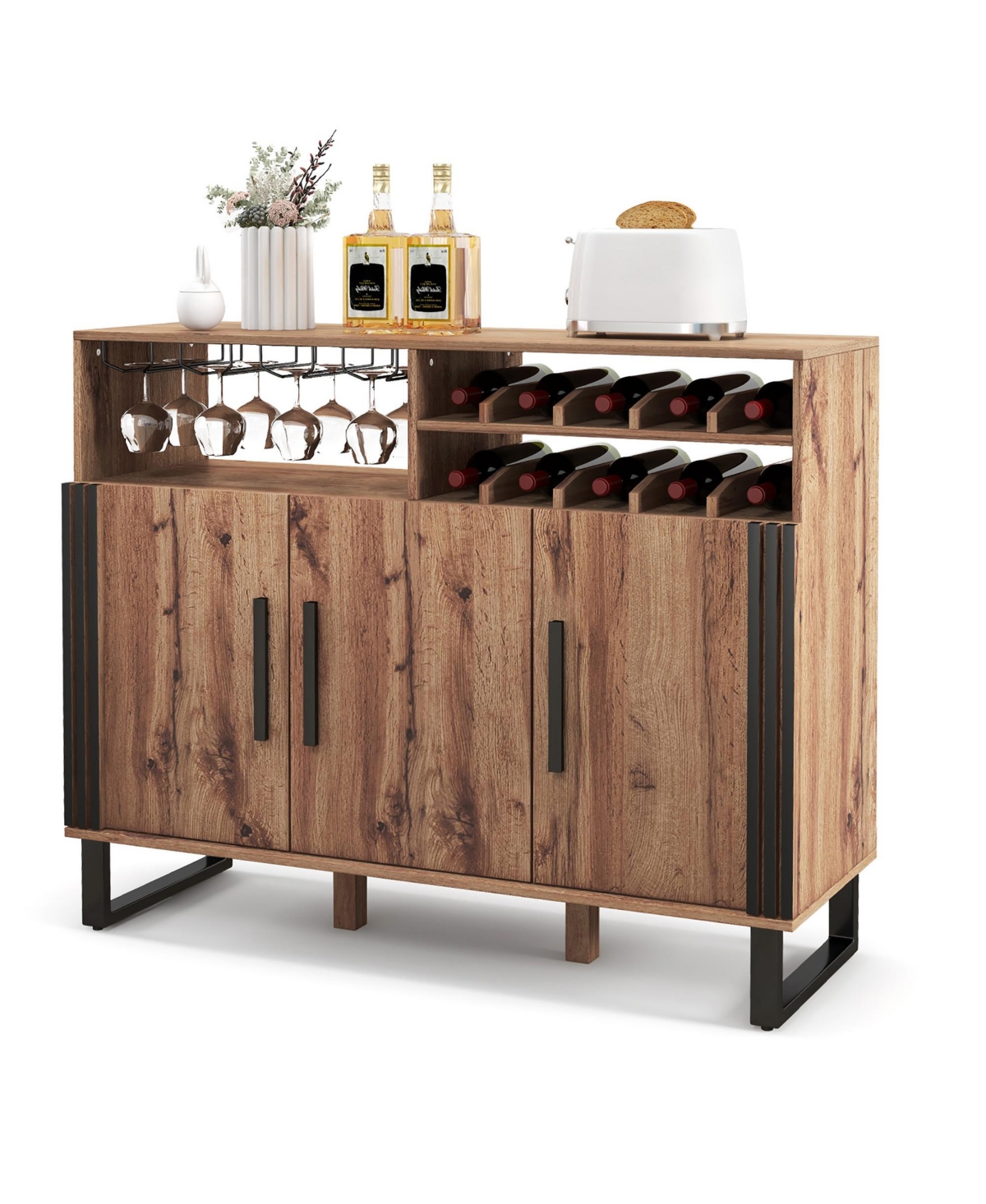 Click here for Gymax Home Wine Bar Cabinet w/ 3 Doors & Adjustabl... prices