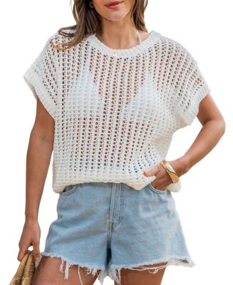 Cupshe Women's White Open Knit Short Sleeve Cover-Up Top - Macy's