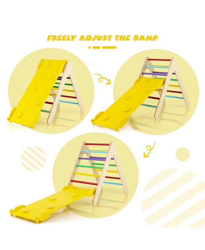 SUGIFT 3-in-1 Wooden Climbing Triangle Set Triangle Climber with Ramp ...