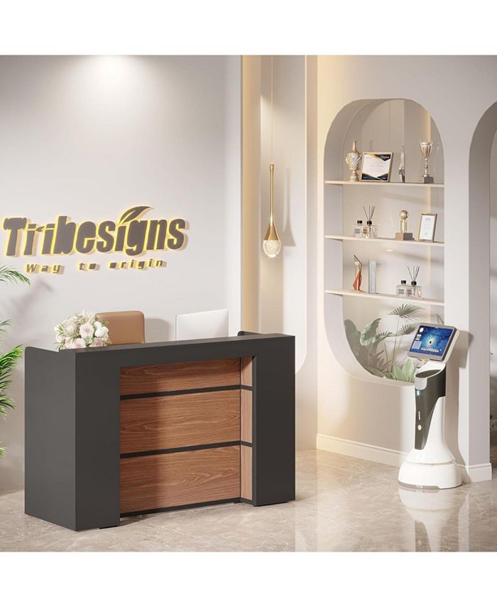 Tribesigns Modern Reception Desk with LED Lights, 63-Inch Front Counter ...