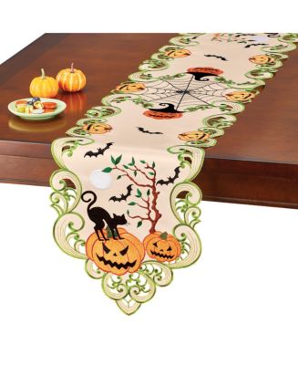 Collections Etc Halloween Night Festive Scrolling Table Cloth Linens ...