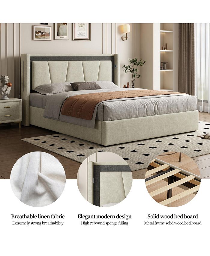 Simplie Fun Cotton Linen Pneumatic Bed with Storage, Light Gray - Macy's