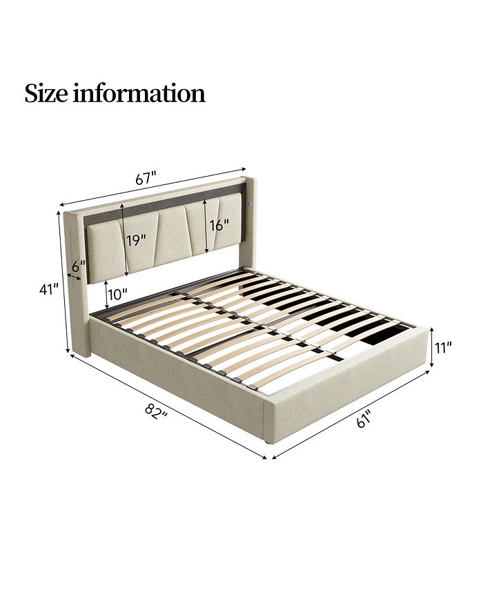 Simplie Fun Cotton Linen Pneumatic Bed with Storage, Light Gray - Macy's
