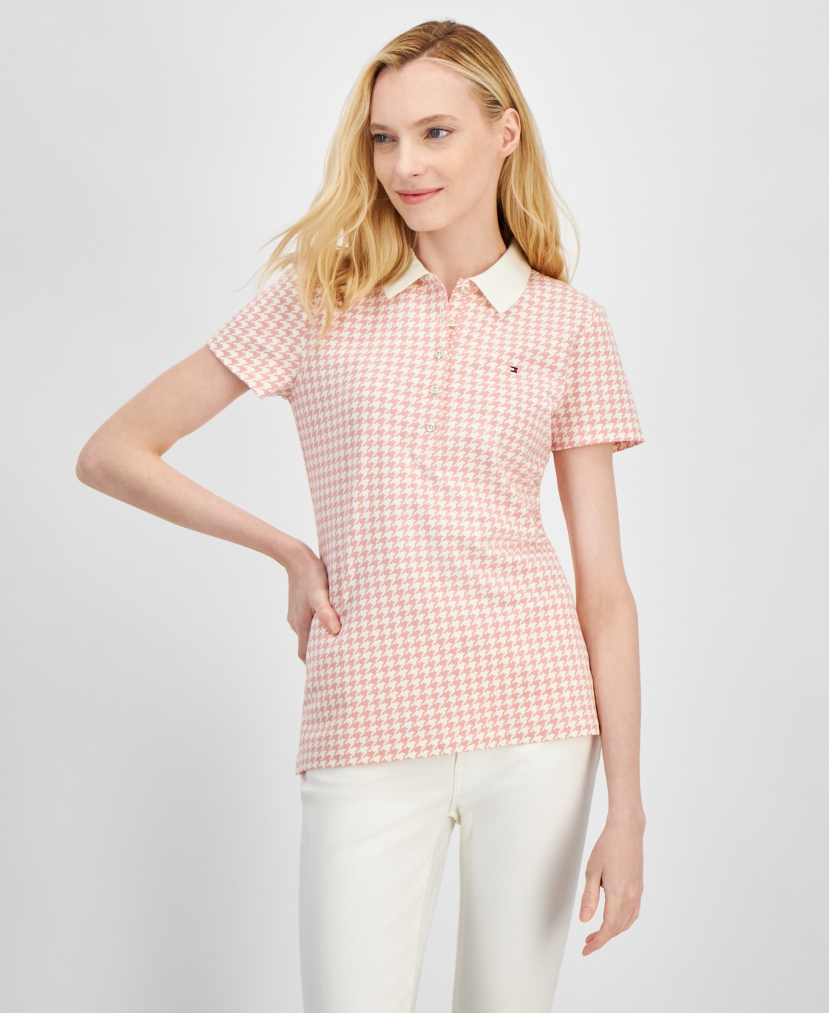 Click here for Tommy Hilfiger Womens Printed Quarter-Button Polo... prices