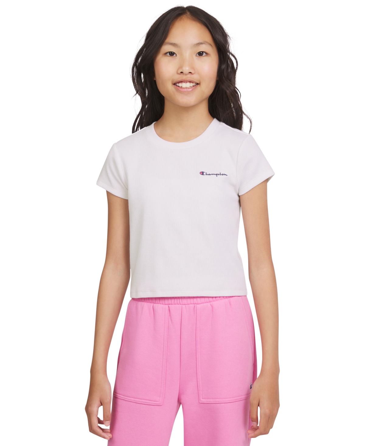 Click here for Champion Big Girls Ribbed Baby Tee - Bright White prices