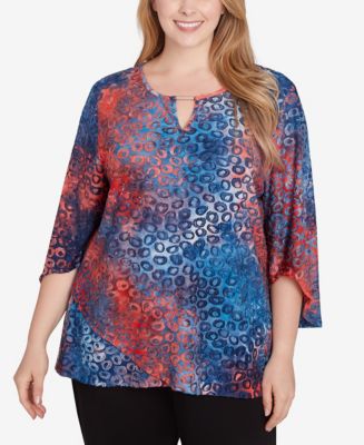 Ruby Rd. Plus Size Scoop Neck with Bar Detail Tie Dyed Spots Jacquard ...