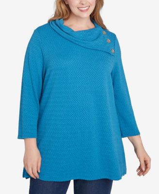 Ruby Rd. Plus Size Split Cowl Neck Solid Textural Knit Top - Macy's