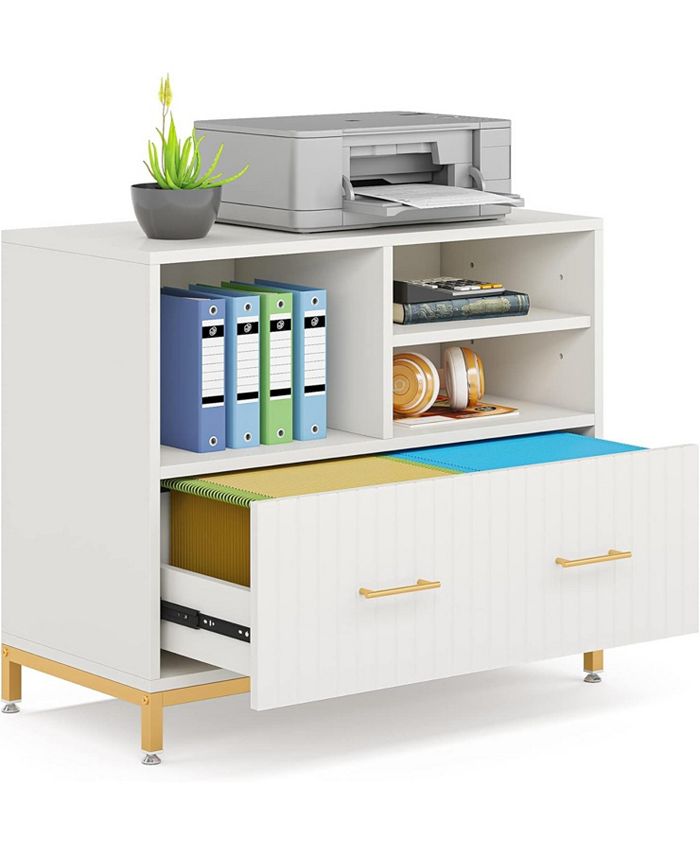 Tribesigns Lateral File Cabinet with Drawer, White Filing Cabinet with ...