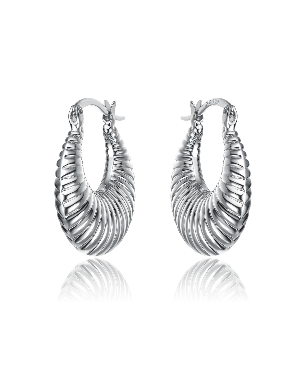 Click here for Seashell Long Hoop Earrings Set in White Gold Plat... prices