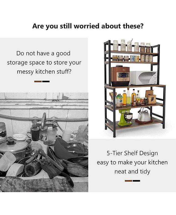 Tribesigns 5-Tier Kitchen Bakers Rack with Hutch, Industrial Microwave ...