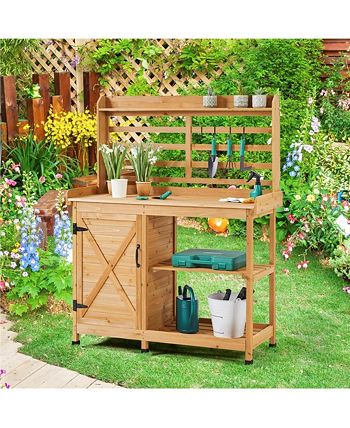 Yaheetech 4-layer Outdoor Garden Potting Bench Table with Cabinet - Macy's