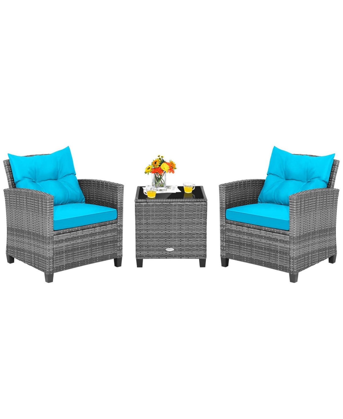 Click here for 3PCS Patio Rattan Furniture Bistro Set Cushioned S... prices