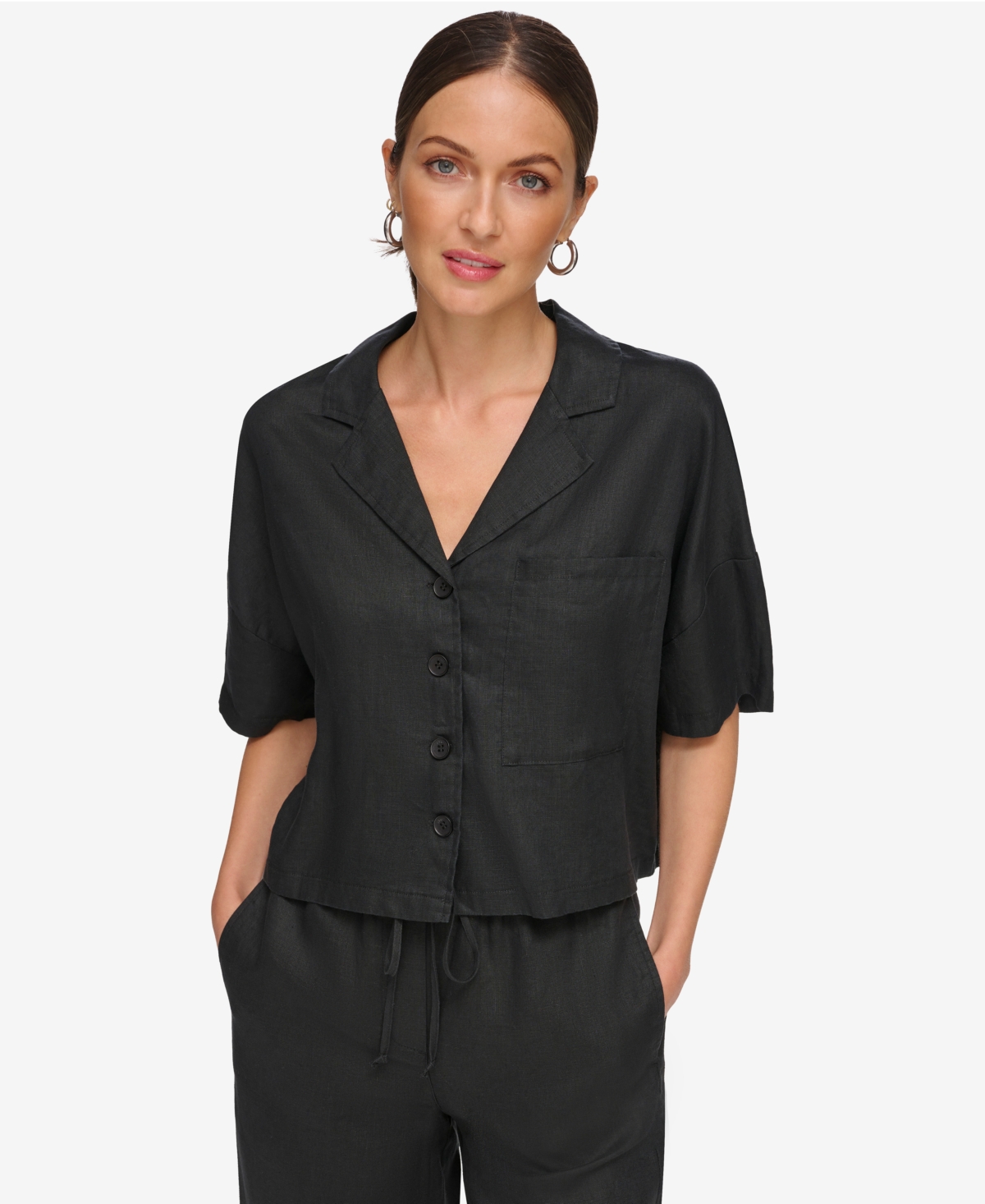 Click here for Dkny Womens Button-Front Dolman-Sleeve Linen Top -... prices