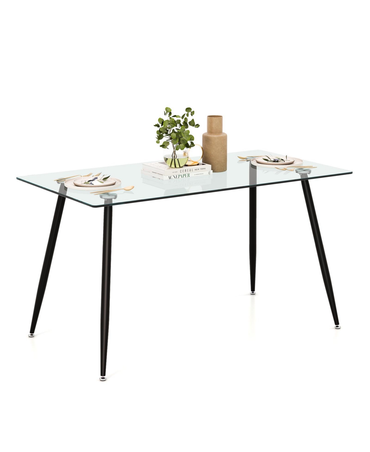 Click here for Glass Rectangular Dining Table with Metal Legs - B... prices