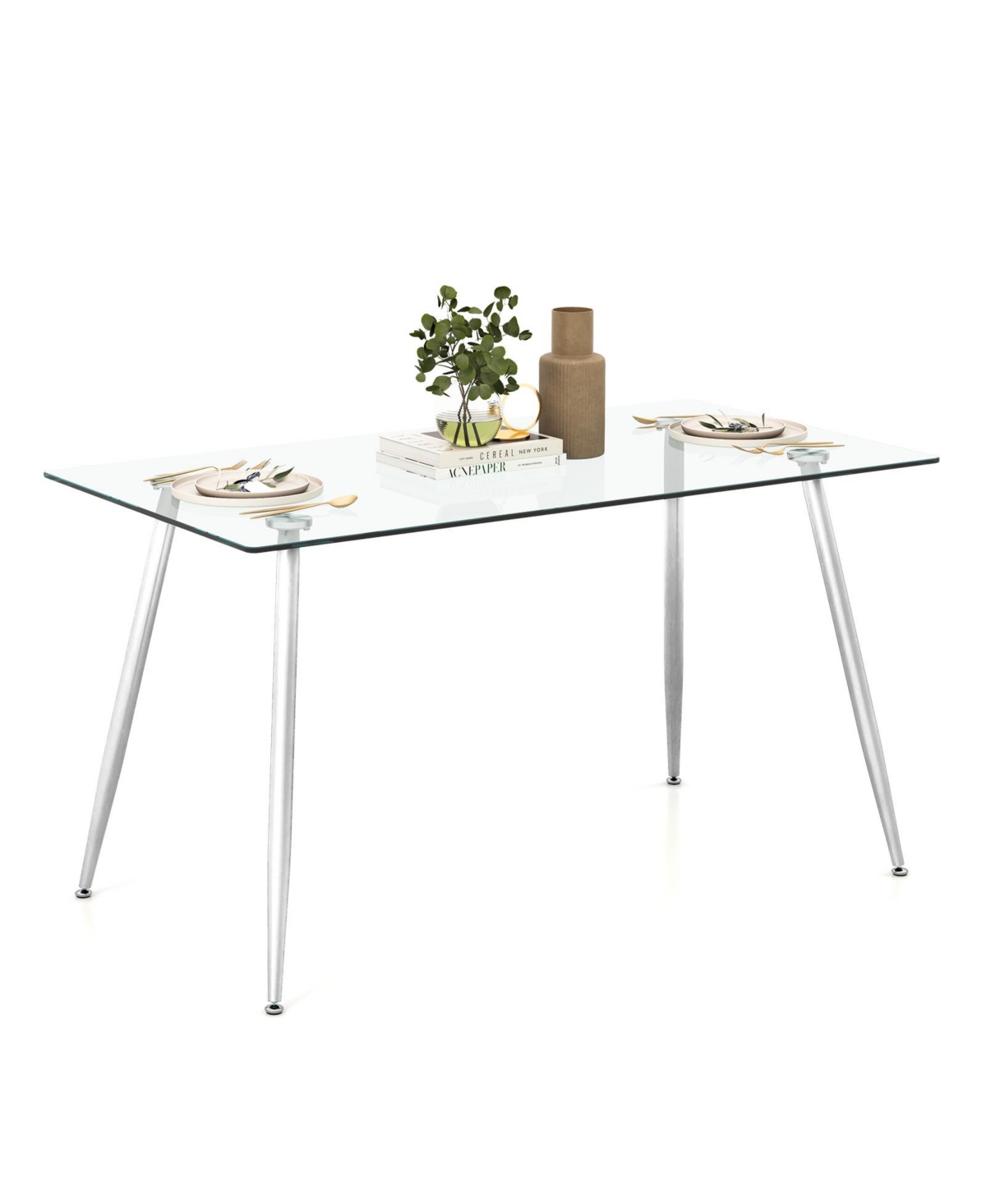 Click here for Glass Rectangular Dining Table with Metal Legs - S... prices