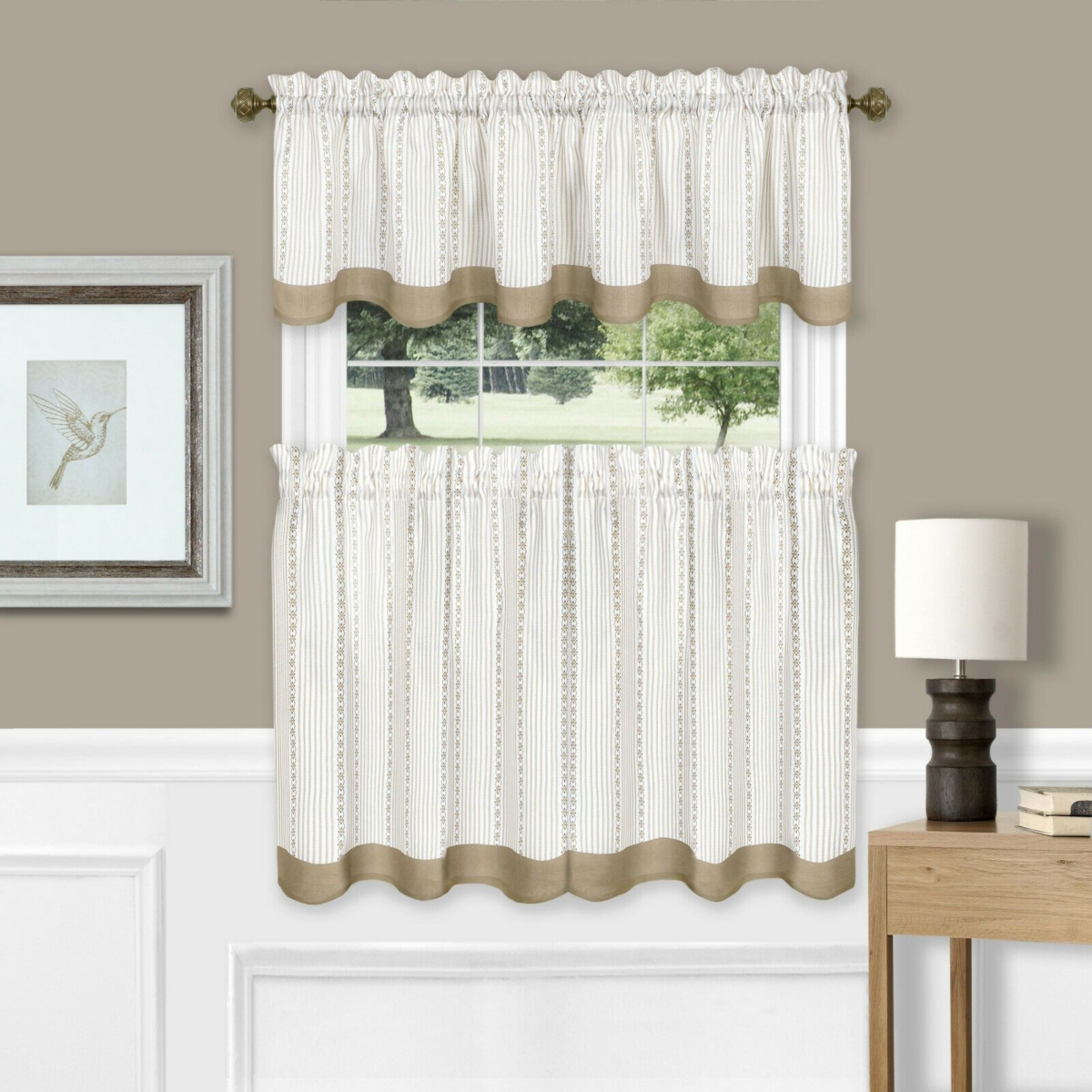 Click here for Kate Aurora Farmhouse Striped Rod Pocket Cafe Kitc... prices