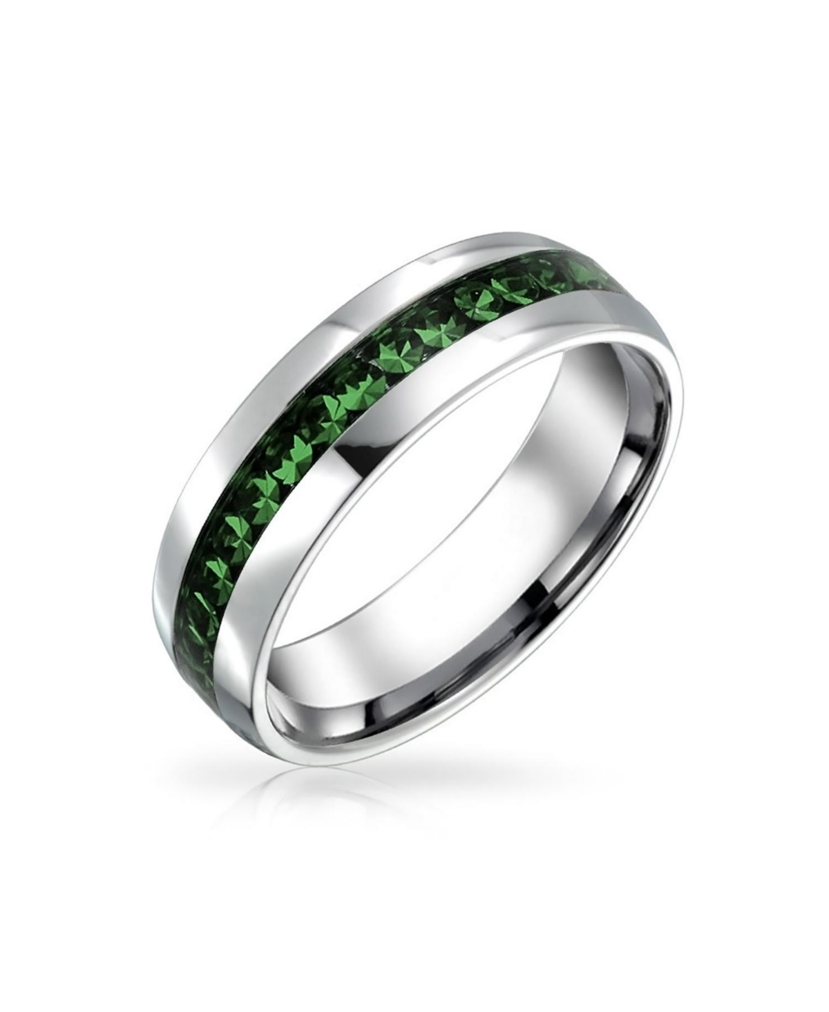 Bling Jewelry Channel Set Crystal Eternity Band Ring Stainless Steel 6MM - Green