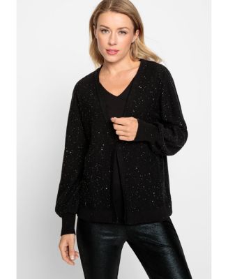 Olsen Women's Cotton Blend Long Sleeve Allover Sparkle Cardigan - Macy's
