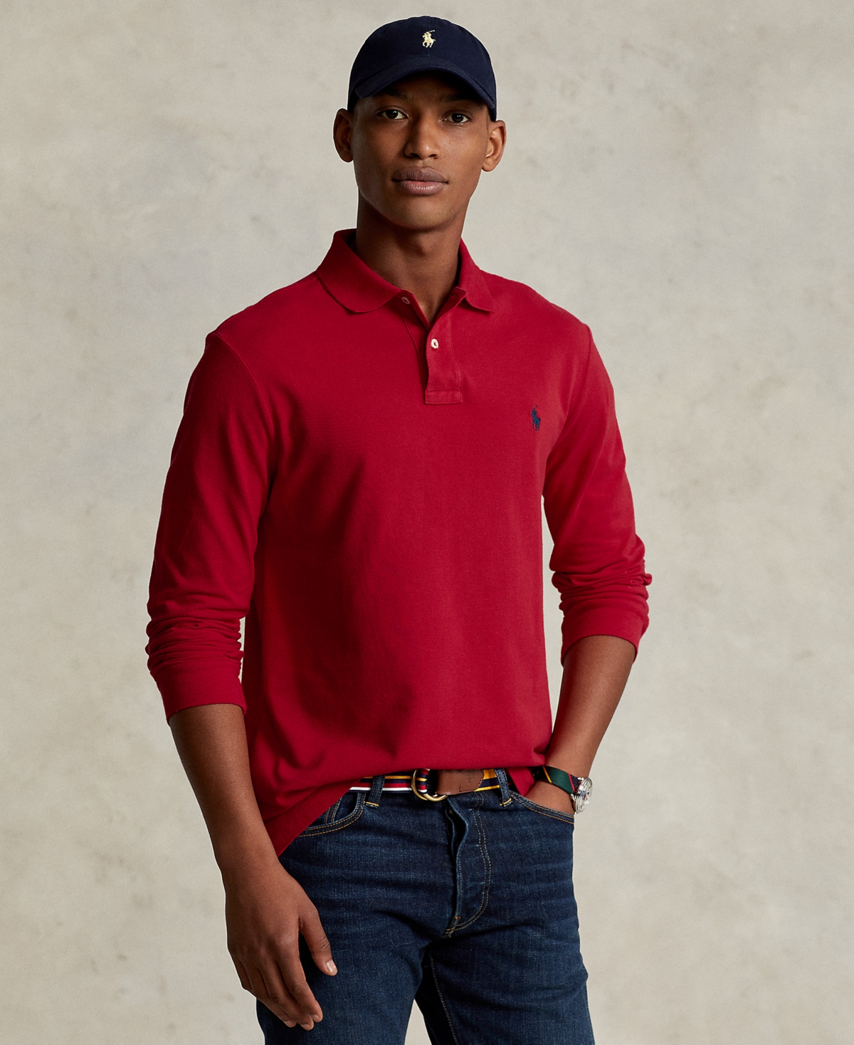 Polo Ralph Lauren Mens Classic Fit Long Sleeve Mesh Polo - Rl 2000 Red