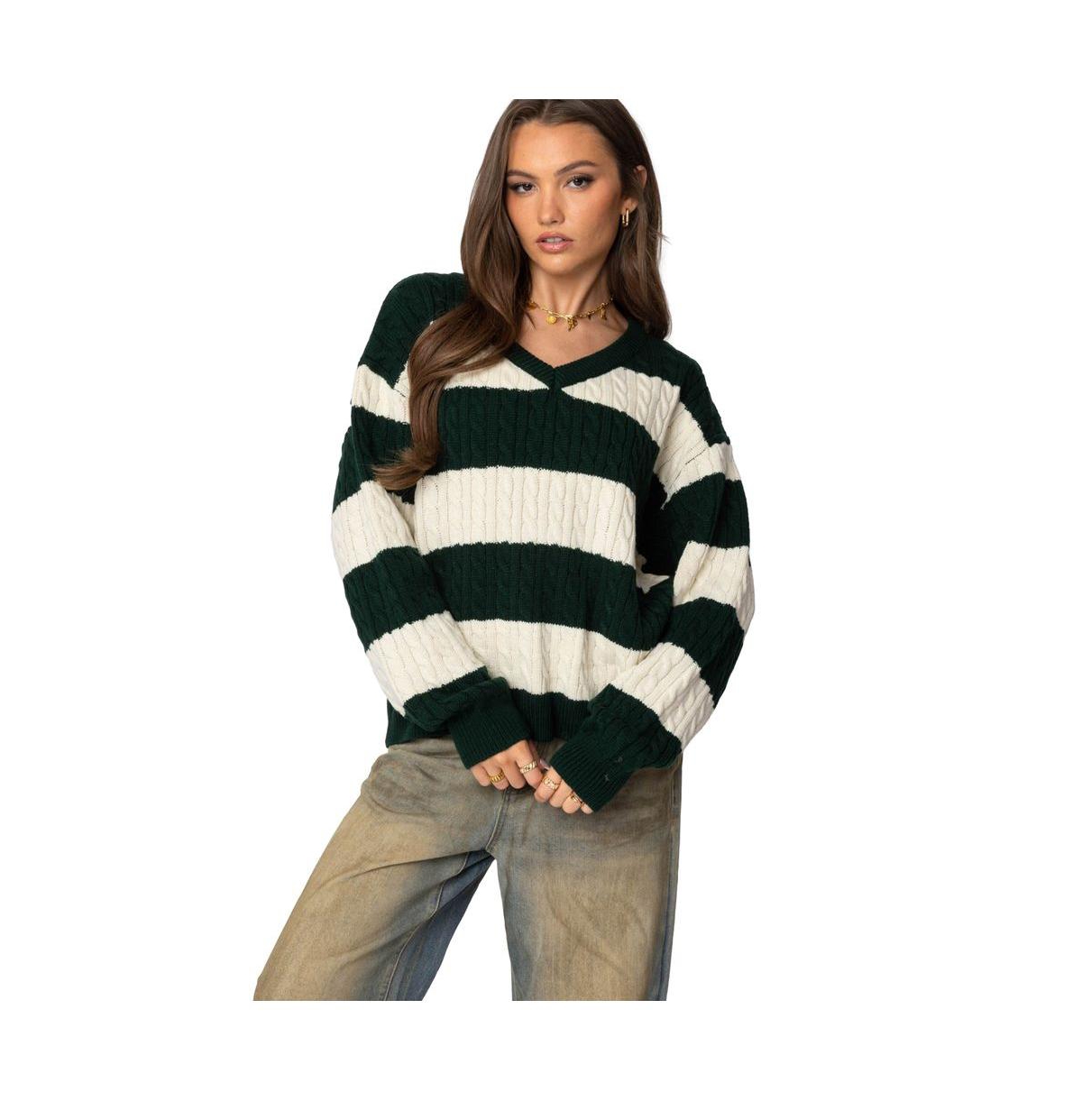 Click here for Edikted Womens Oversized Striped Cable Knit Sweate... prices