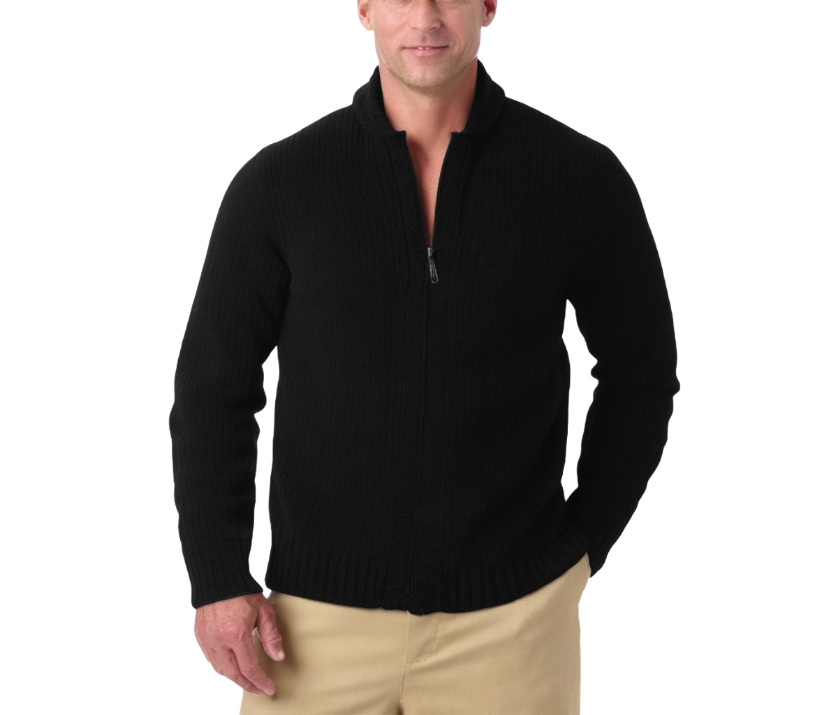 Click here for KingSize Big & Tall Shaker Knit Zip-Front Cardigan... prices