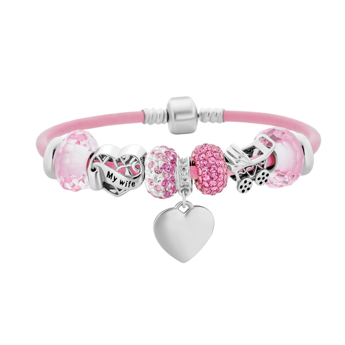 Click here for Bling Jewelry My Wife Heart Charm Bracelet Pink Le... prices