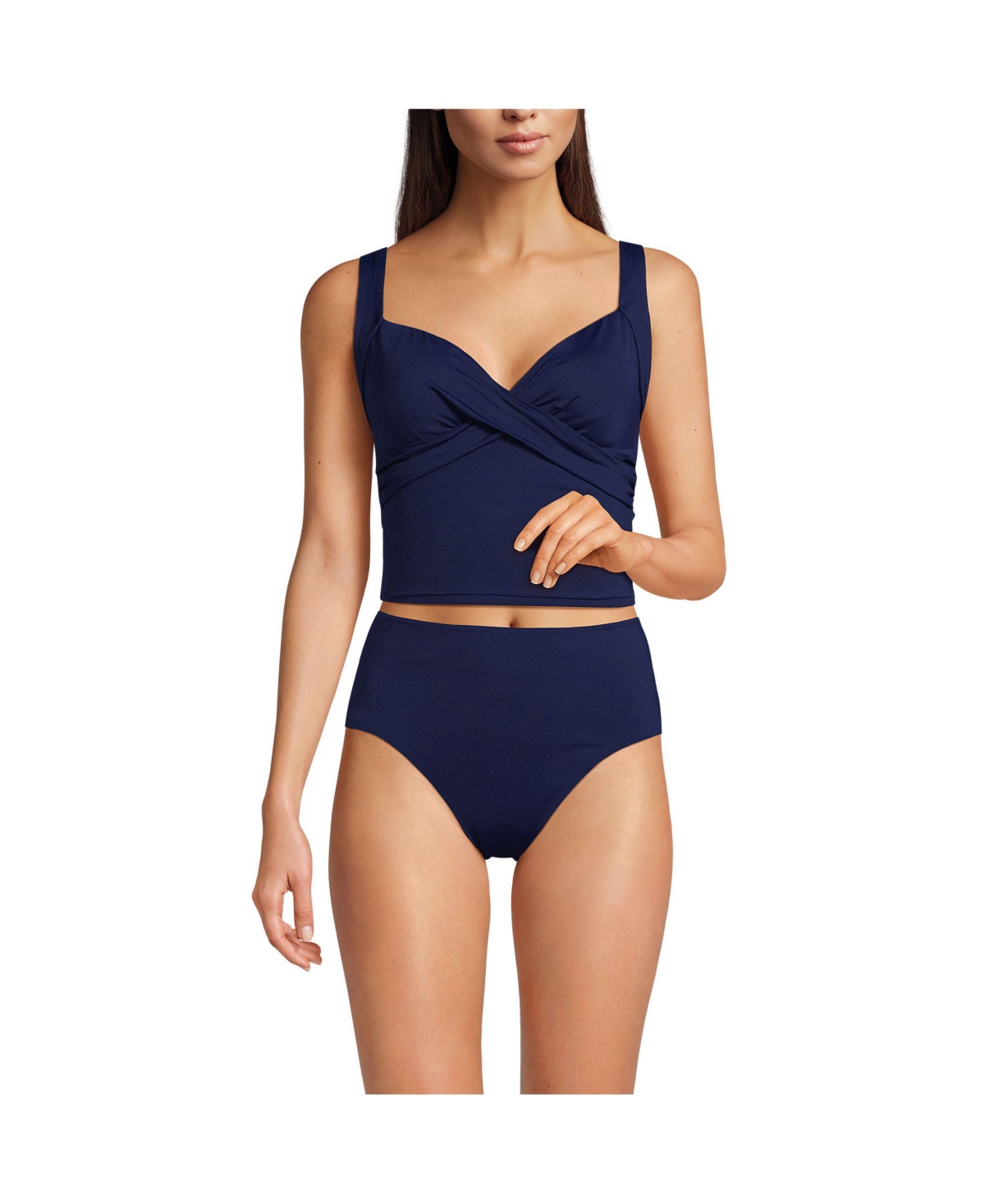 Click here for Lands End Womens V-Neck Wrap Midkini Top - Deep se... prices