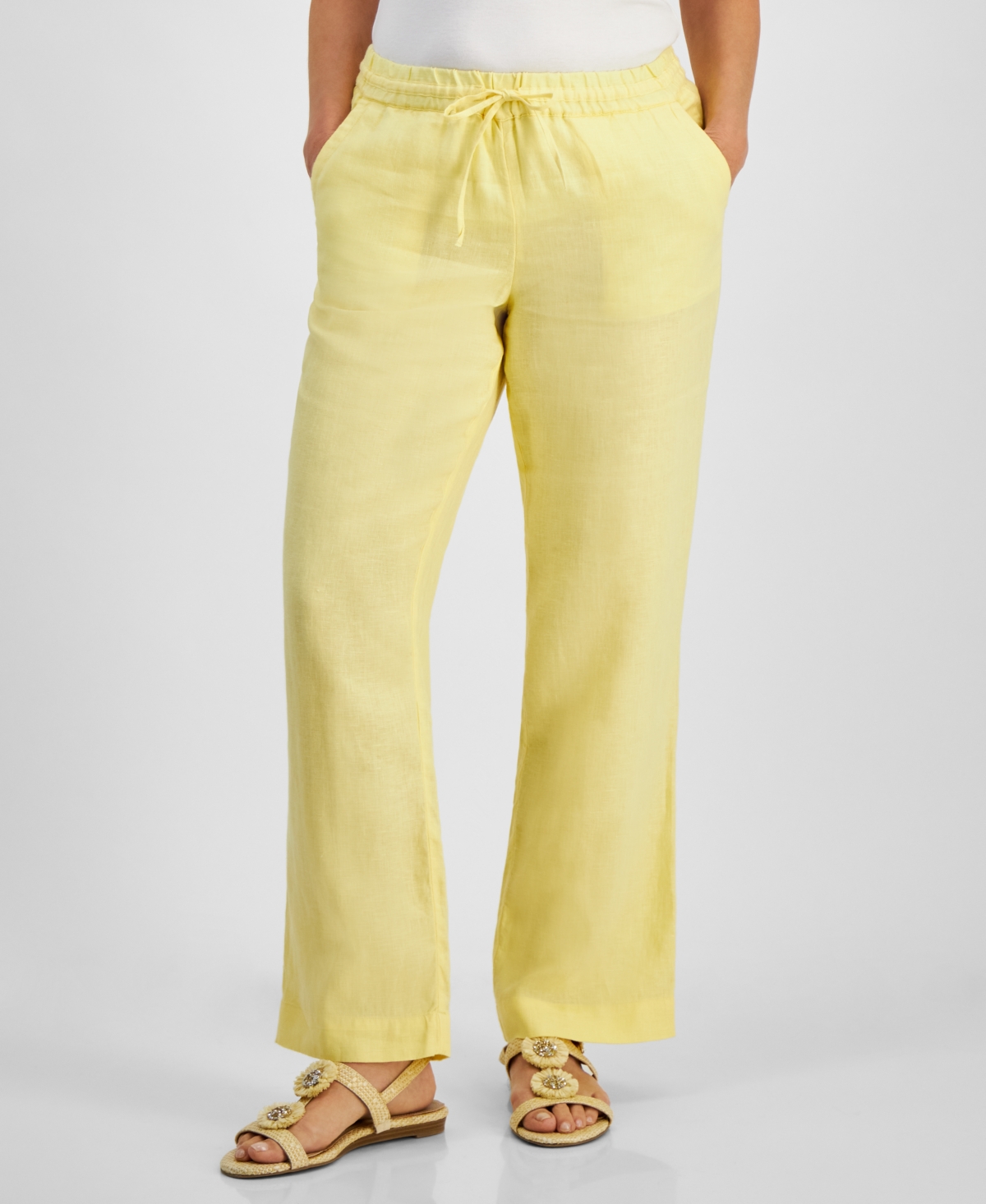 Click here for Charter Club Petite 100 Linen Drawstring Pants  Cr... prices